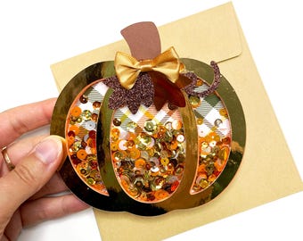Handmade Pumpkin Shaker Greeting Cards, Autumn Cards, Pumpkin Card ...