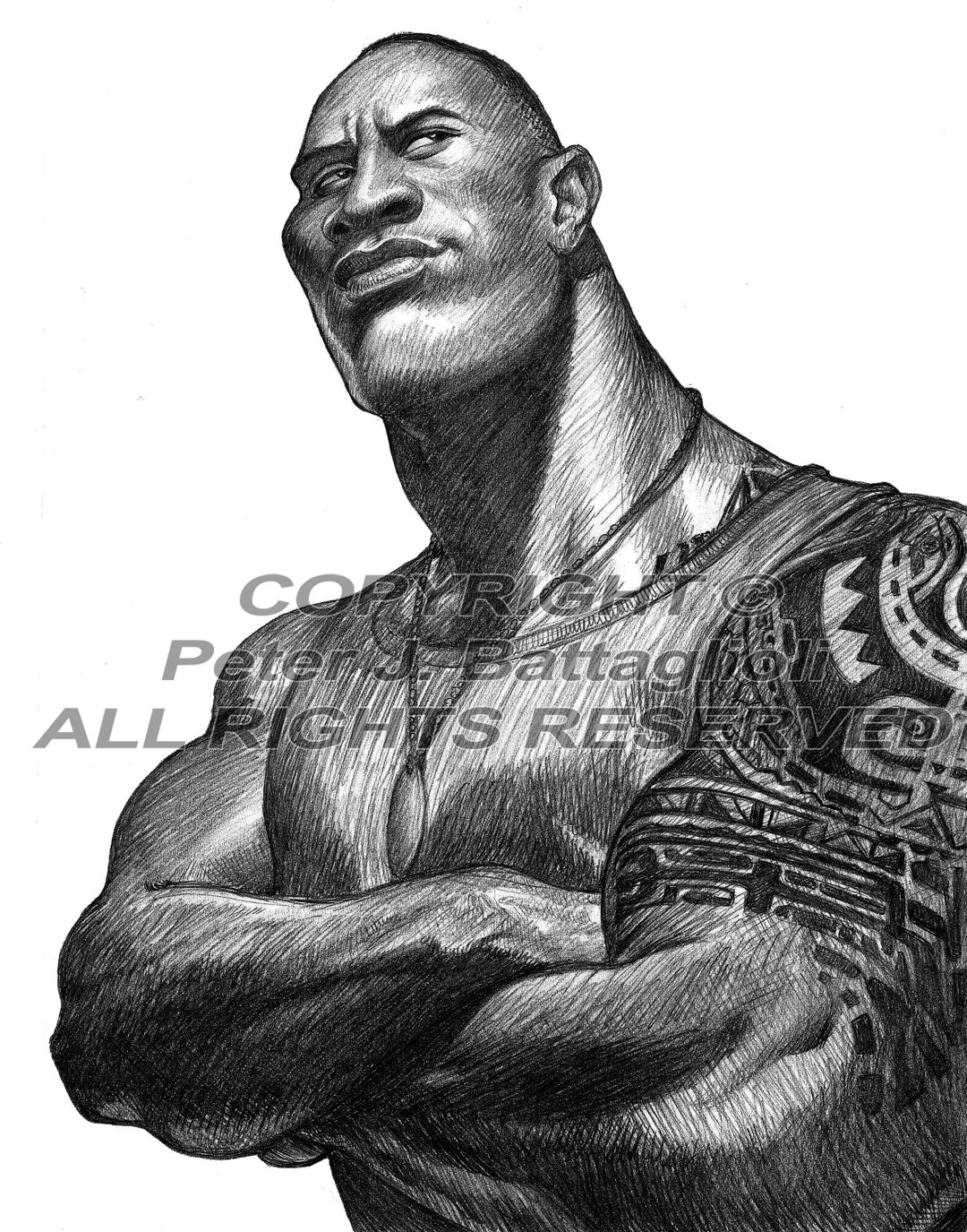 The Rock Dwayne Johnson Caricature #2 Greyscale Art Print Limited ...
