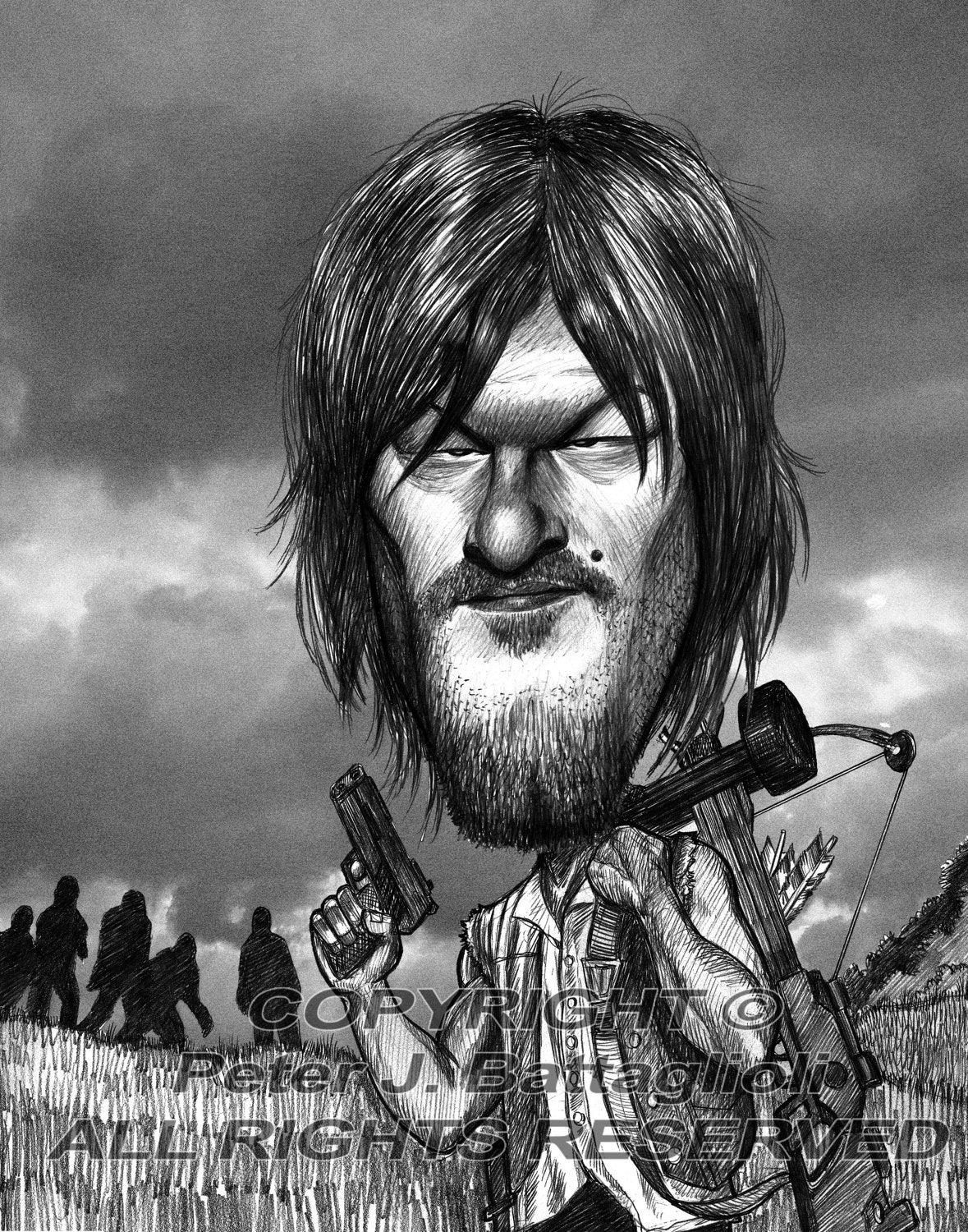 Walking Dead Norman Reedus as Daryl Dixon Caricature Part Rint - Etsy