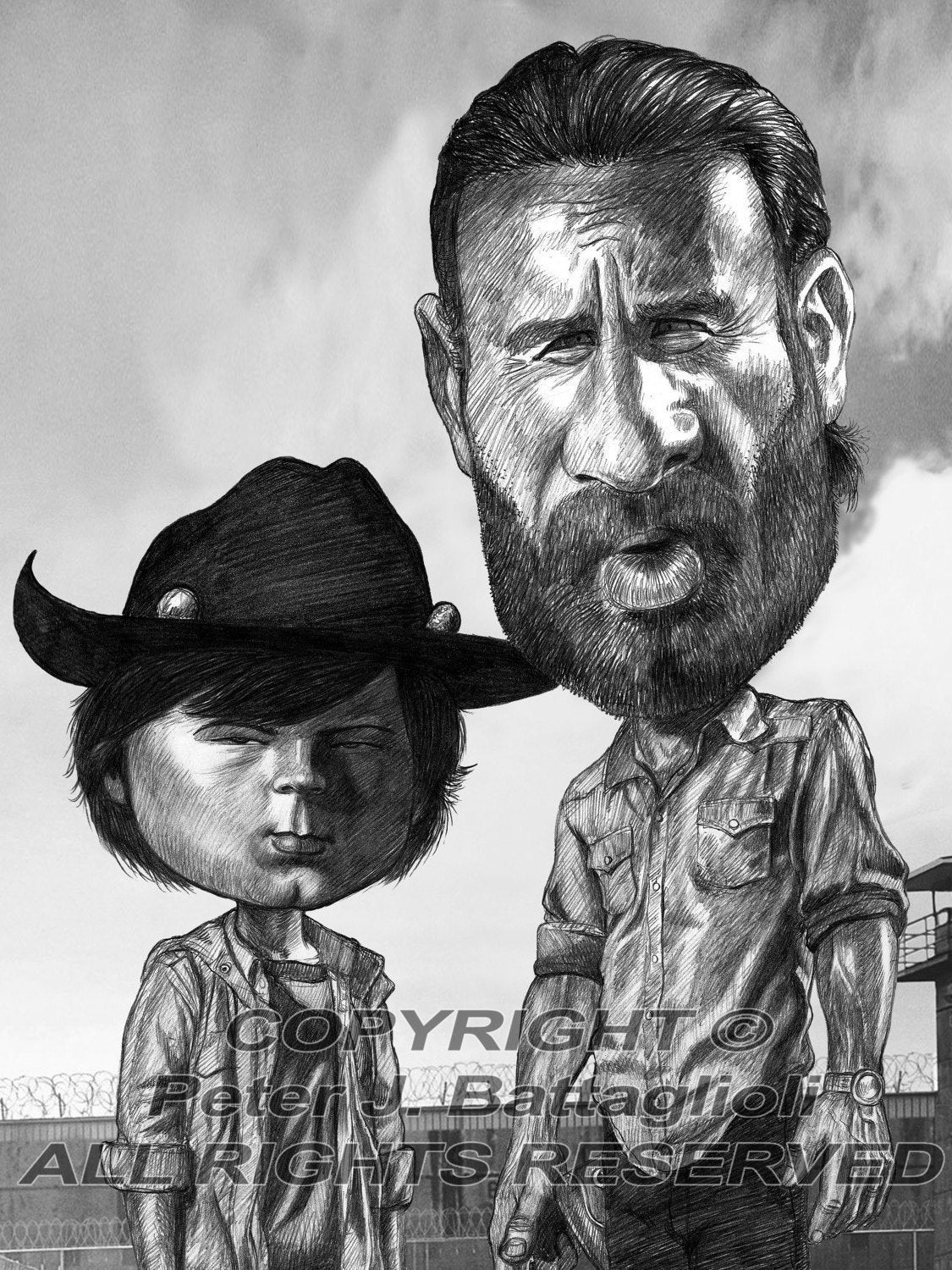 Walking Dead Rick and Carl Caricature Art Print - Etsy