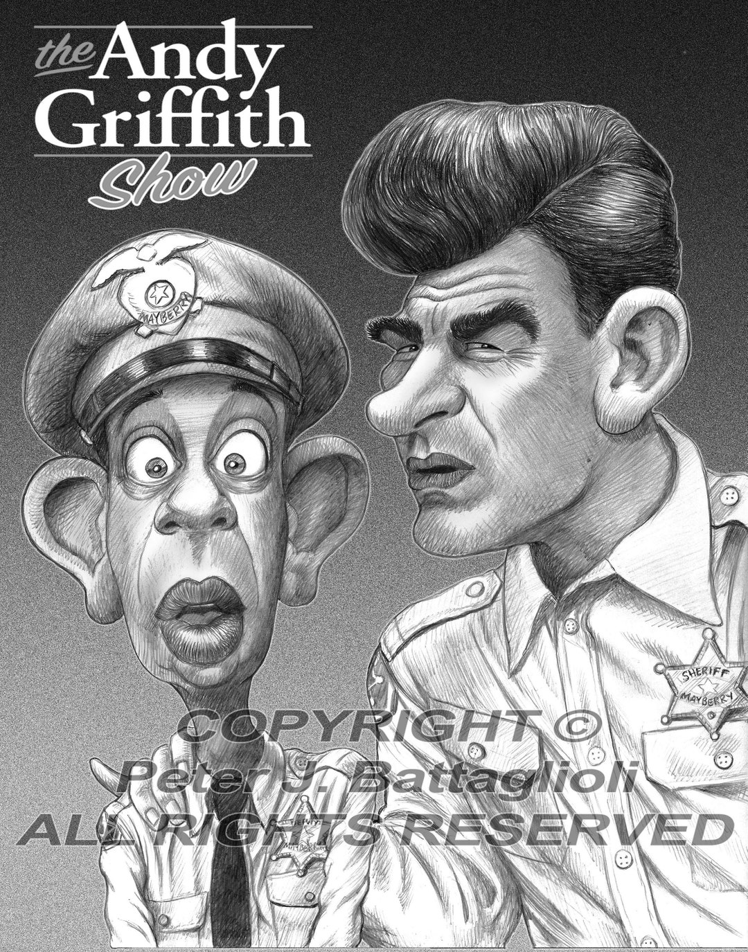 Andy Griffith Barney Fife Cartoon Caricature Limited Edition Art Print ...