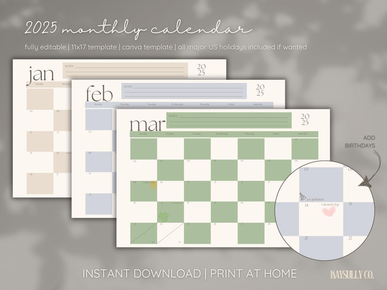 2025 Calendar Template Printable Monthly Planner Minimalist Canva ...