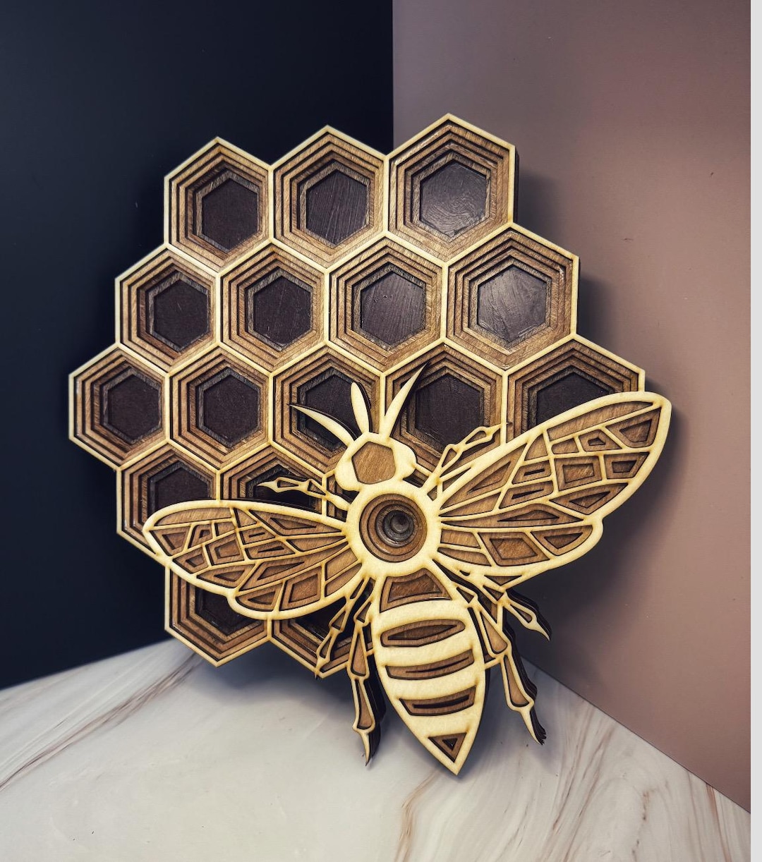 Handmade 3D Honey Bee Wall Art: Multilayer Wooden Beehive Decor, Home ...