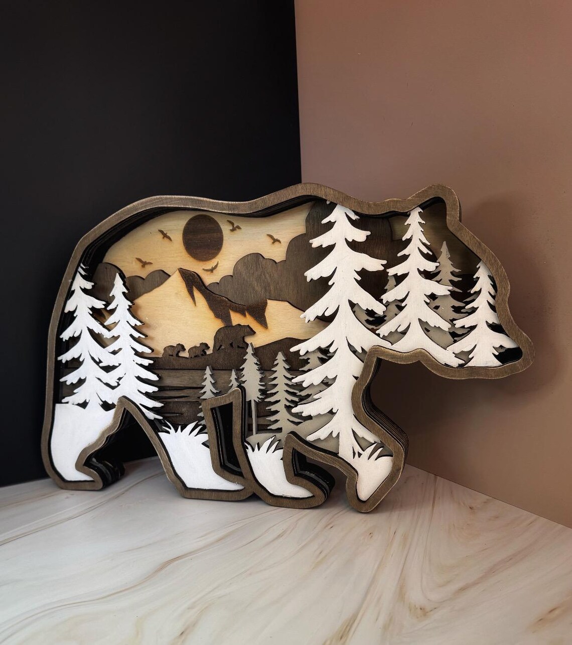 Handmade Multilayer Wooden Bear: Rustic Mountain Decor, Home Decor - Etsy