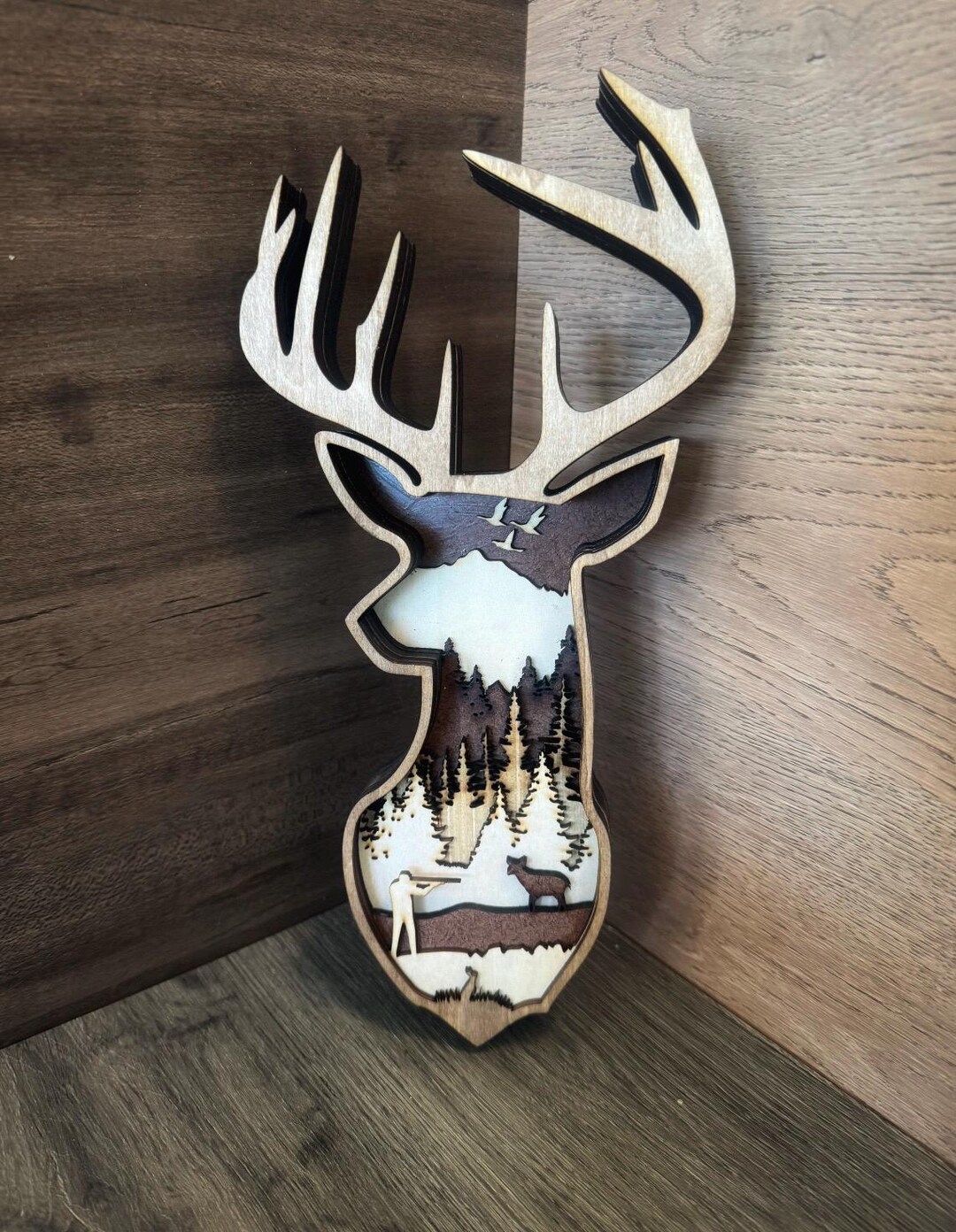 Layered Deer Head, Multilayer Deer Wood Art, Wall Art, 3D Deer Head ...