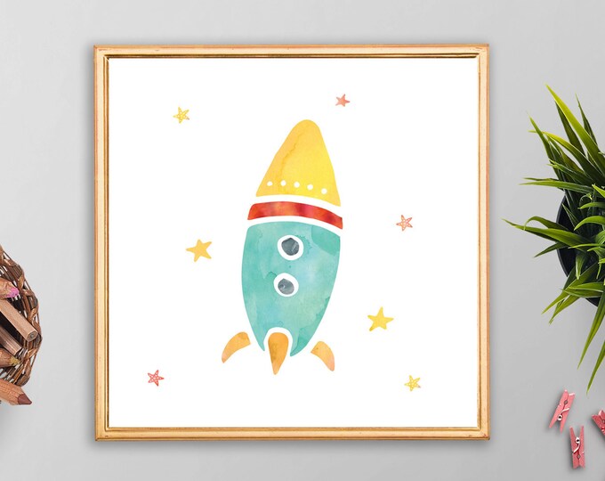 Printable Flying Rocket Digital Art Print 5x5 Square Size Modern ...
