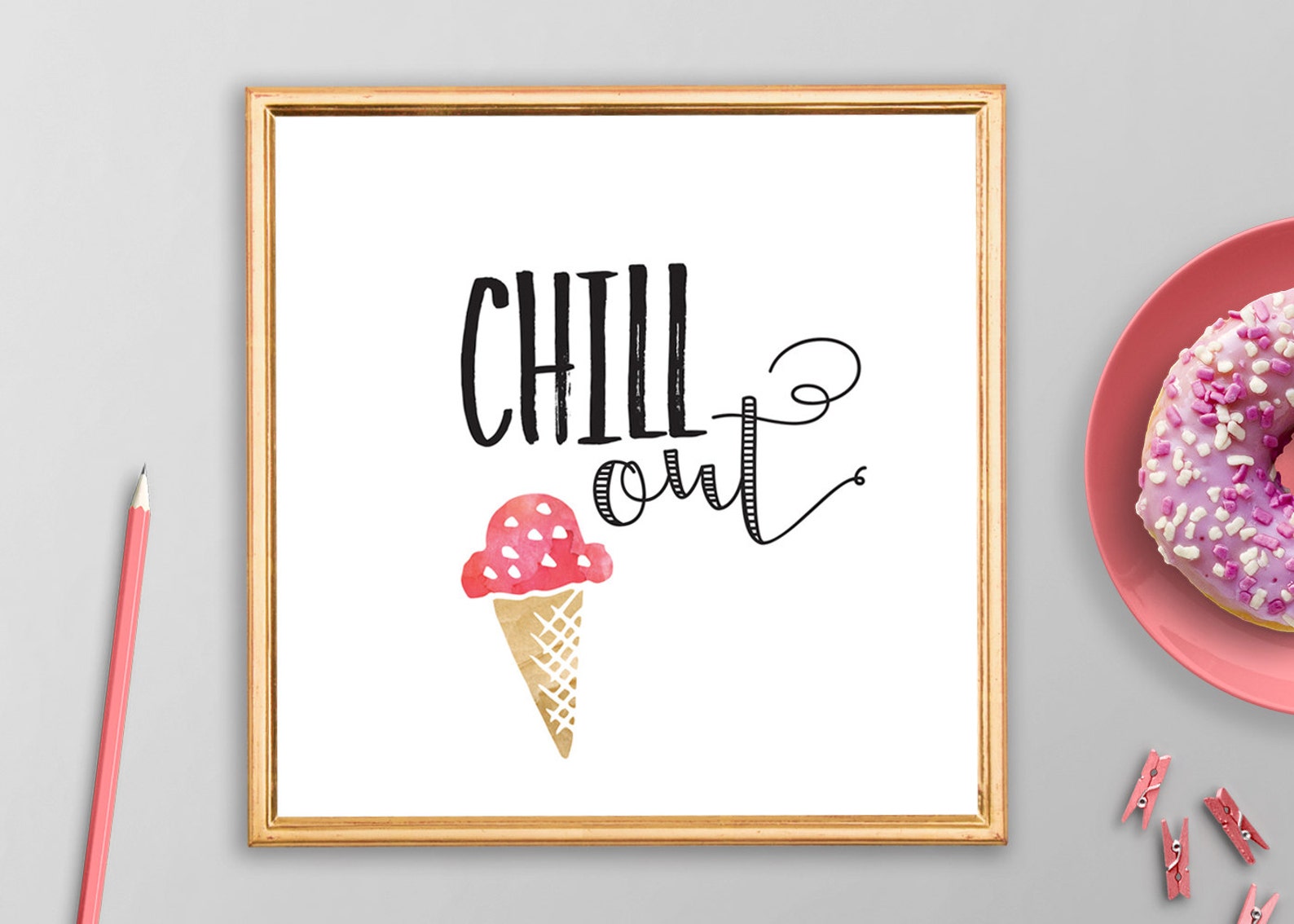 Printable Chill Out Ice Cream Digital Art Print 5x5 | Etsy