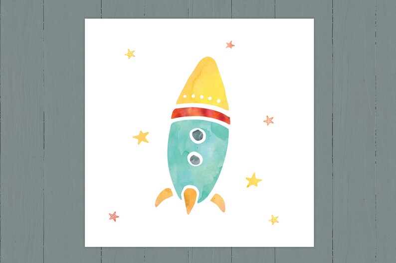 Printable Flying Rocket Digital Art Print 5x5 Square | Etsy