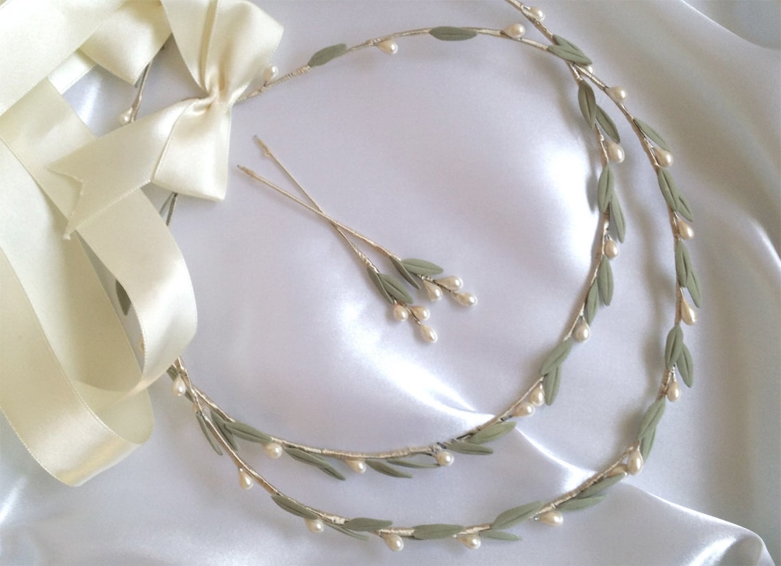 Stefana Wedding Crowns Greek Olive Leaves Orthodox Pearl Crown Ancient ...