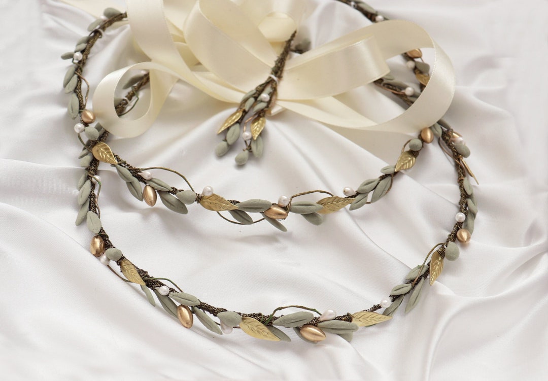 Greek Stefana Wedding Crowns Olive Leaves Orthodox Pearl Crown Ancient ...