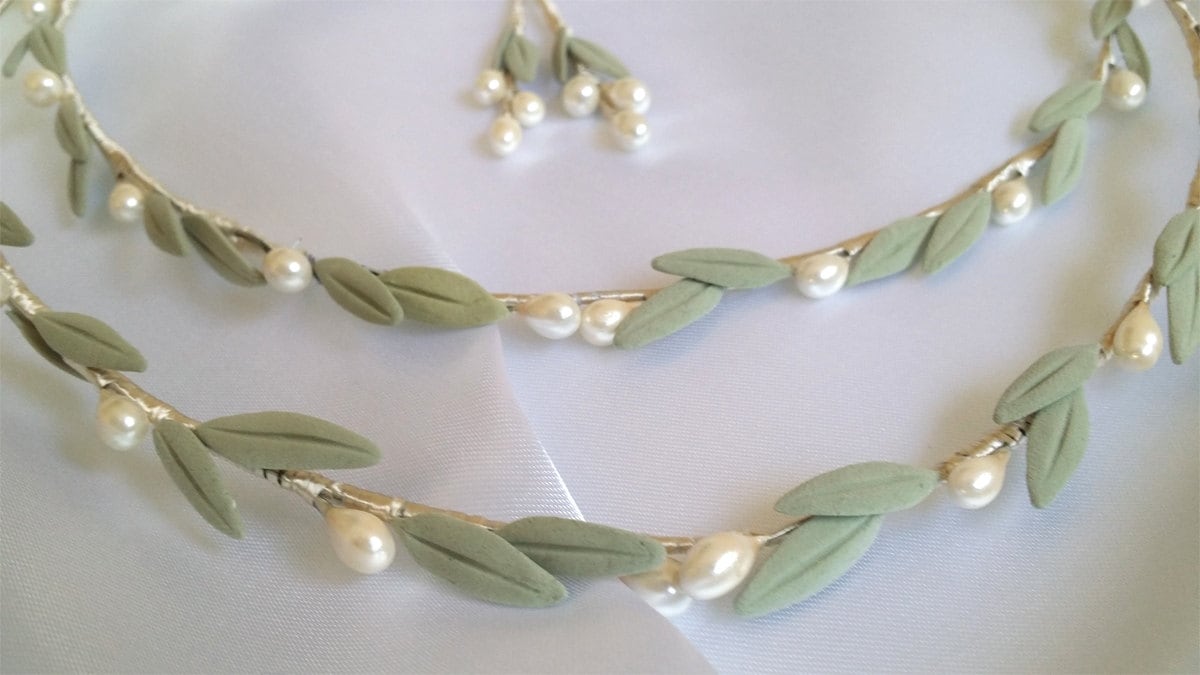 Stefana Wedding Crowns Greek Olive Leaves Orthodox Pearl Crown Ancient ...