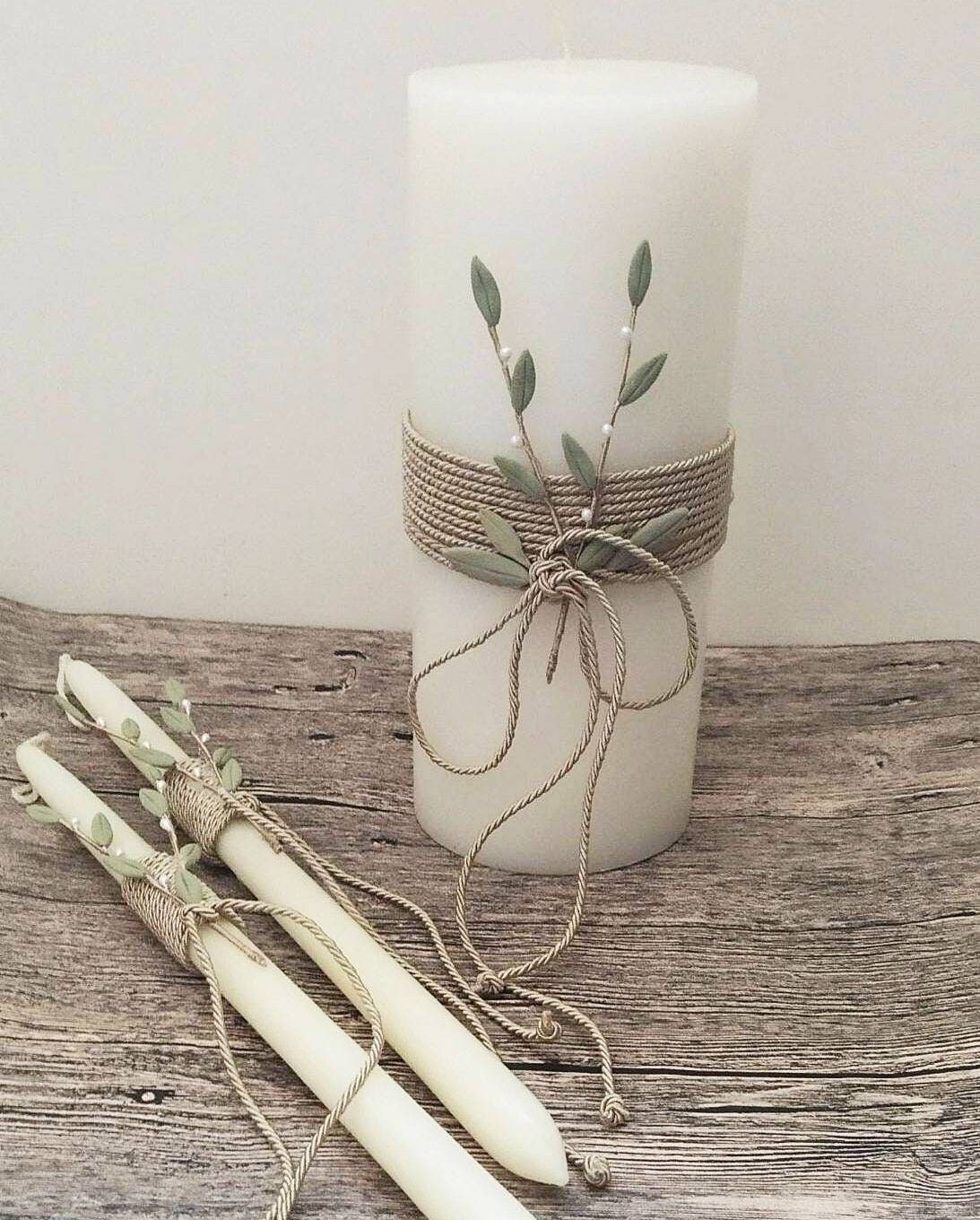 Greek Wedding Candles Set Unity Candles Greek Olive Leaves - Etsy