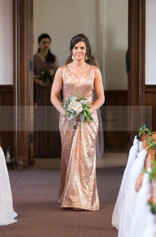 Rose Gold Sequin Prom Dress Longmodest Bridesmaid | Etsy