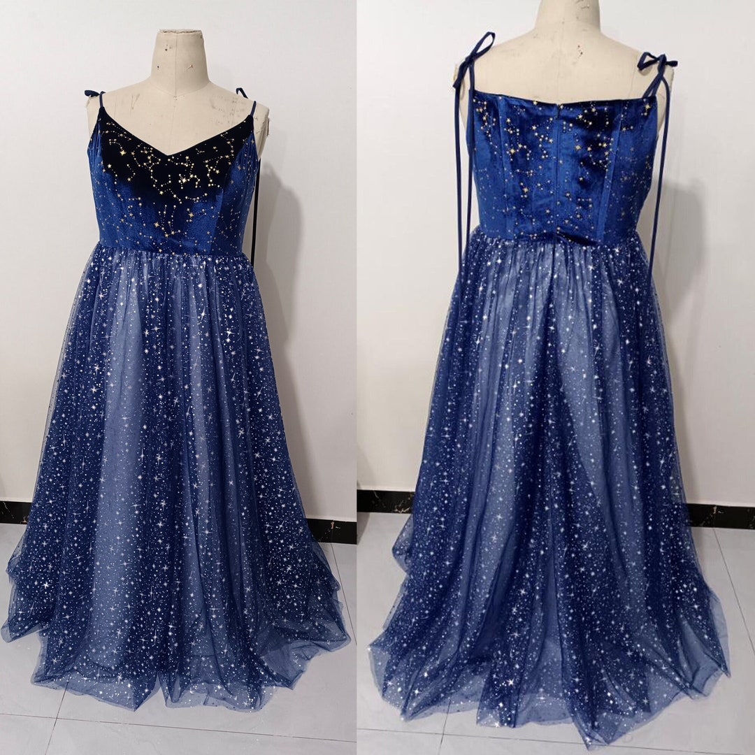 Plus Size Navy Blue Tulle Prom Dress N Neck: Starry Fairy Party Gown ...
