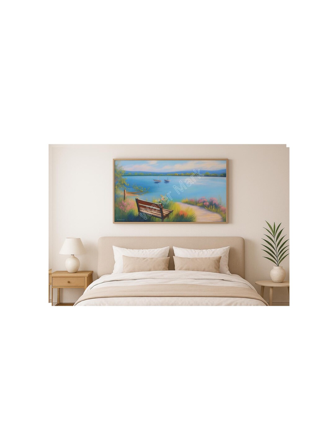 Lakeside Cottagecore Art Printable, Sail Boats Scene, Lake House Wall ...