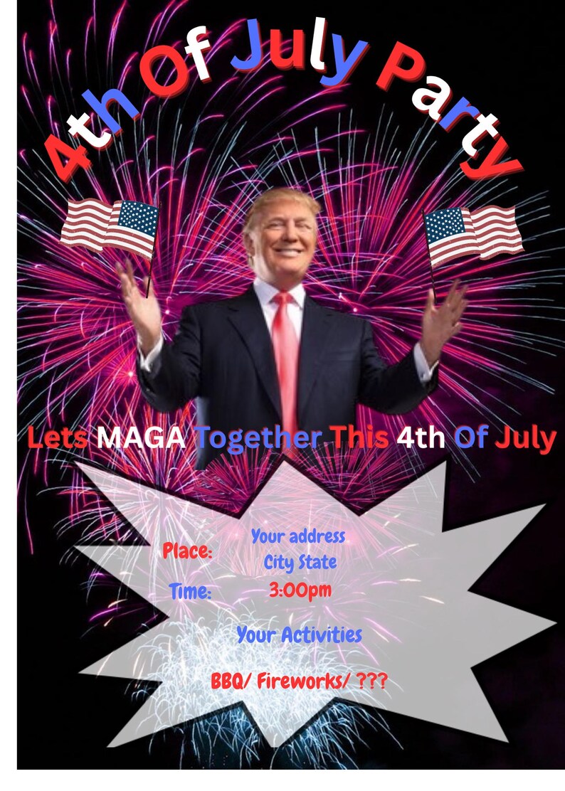 Printable 4th of July MAGA Party Invitation - Red White and Blue Trump ...