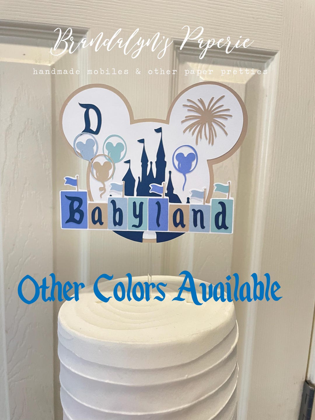 BABYLAND Mickey Disneyland Inspired Cake Topper, Blue and Tan Vintage ...