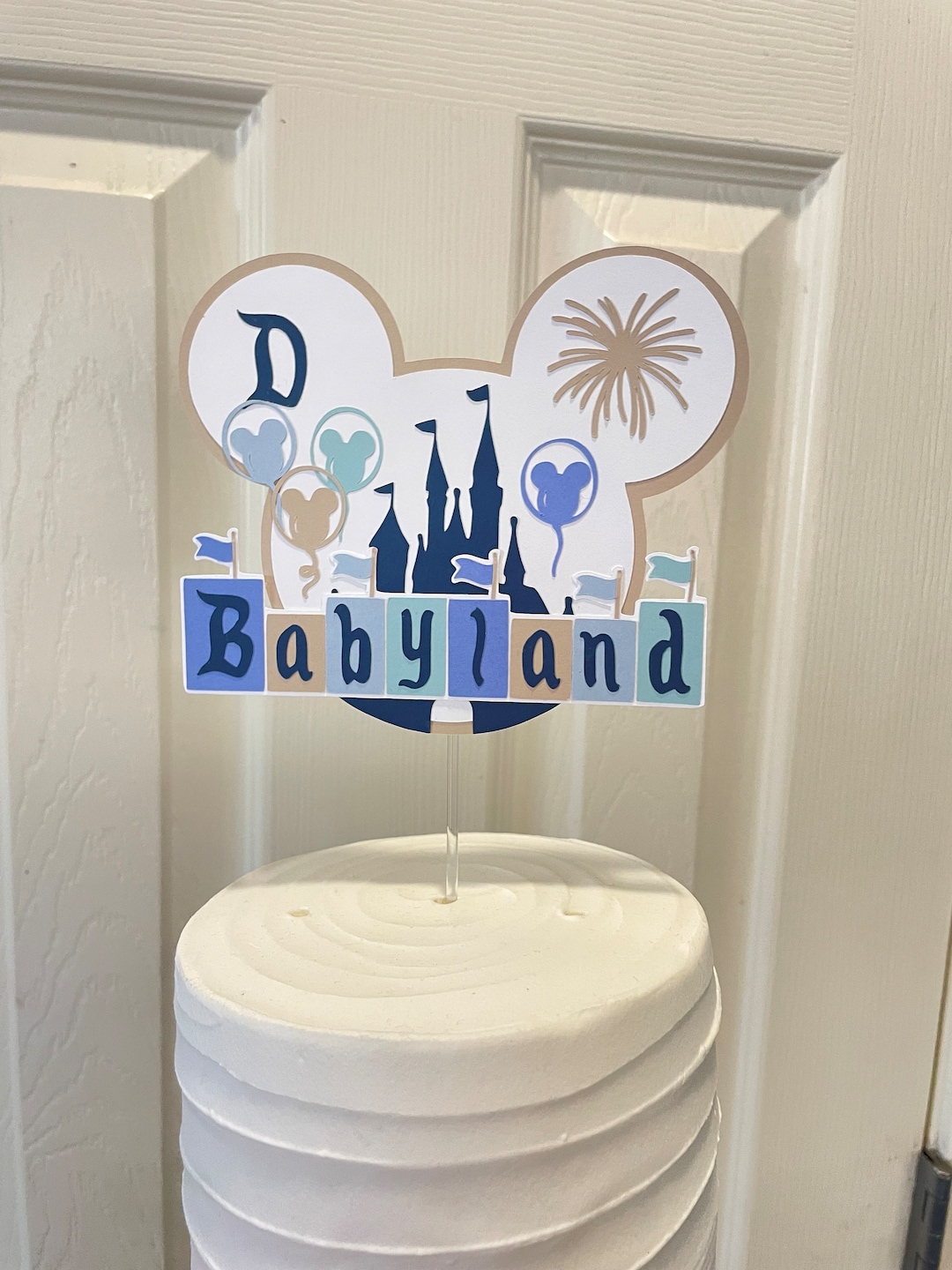 BABYLAND Mickey Disneyland Inspired Cake Topper, Blue and Tan Vintage ...