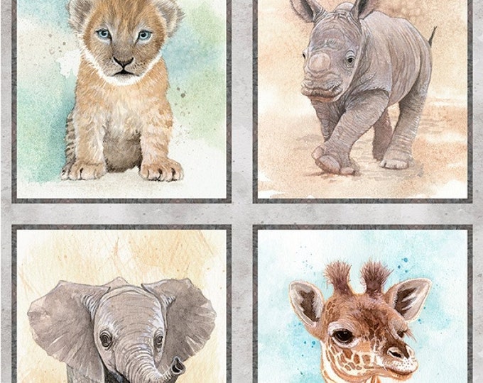 Fabric Little Darlings Safari Fabric Panel of Giraffe and Zebra by ...