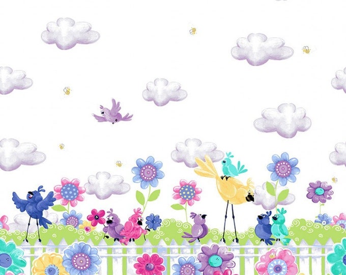 Fabric Susybee White Bird Buddie's Border for Children - Etsy