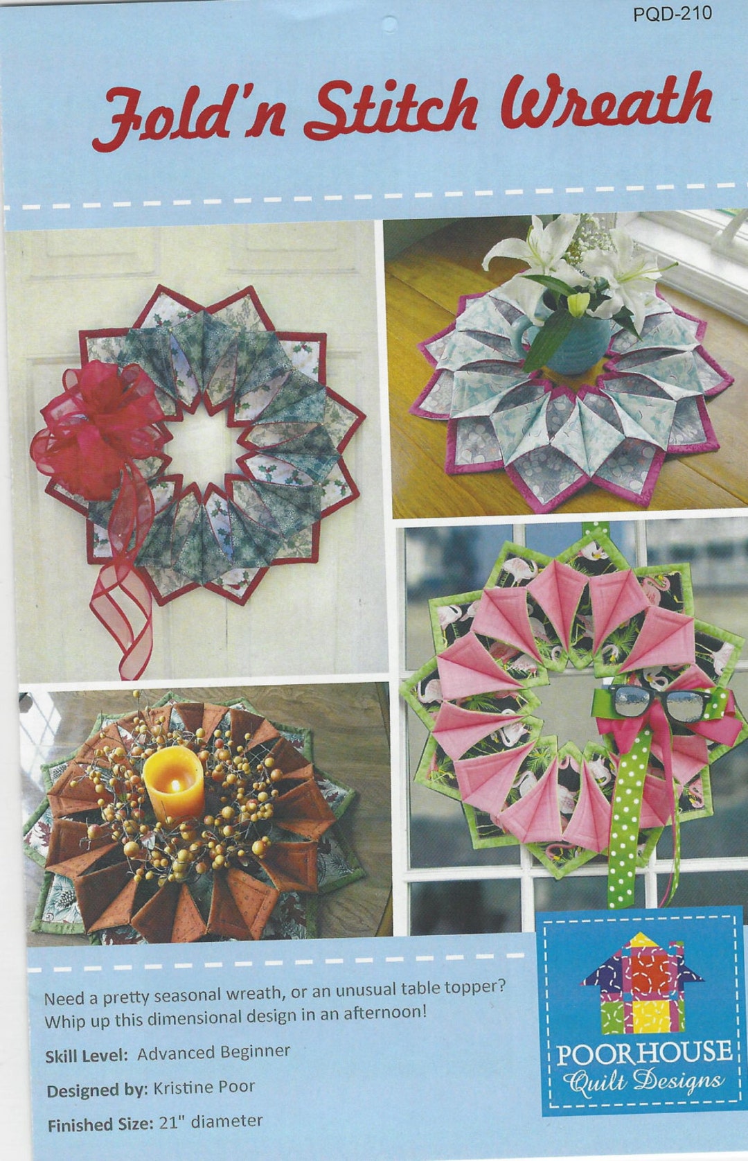 Fold N Stitch Wreath Pattern by Poor House Quilt Designs - Etsy