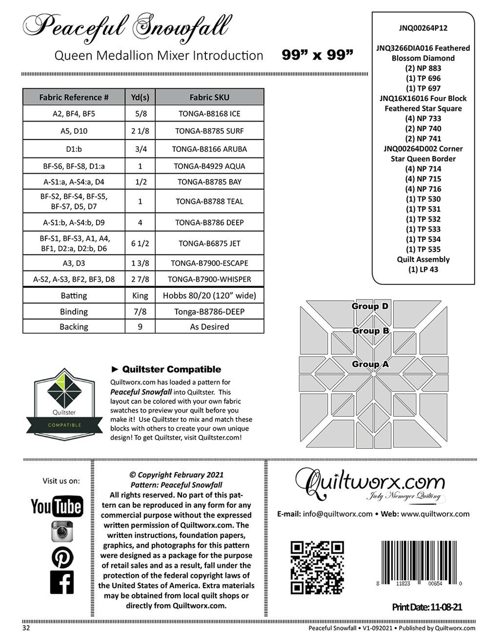 Peaceful Snowfall Queen Size Paper Pieced Quilting Pattern by | Etsy