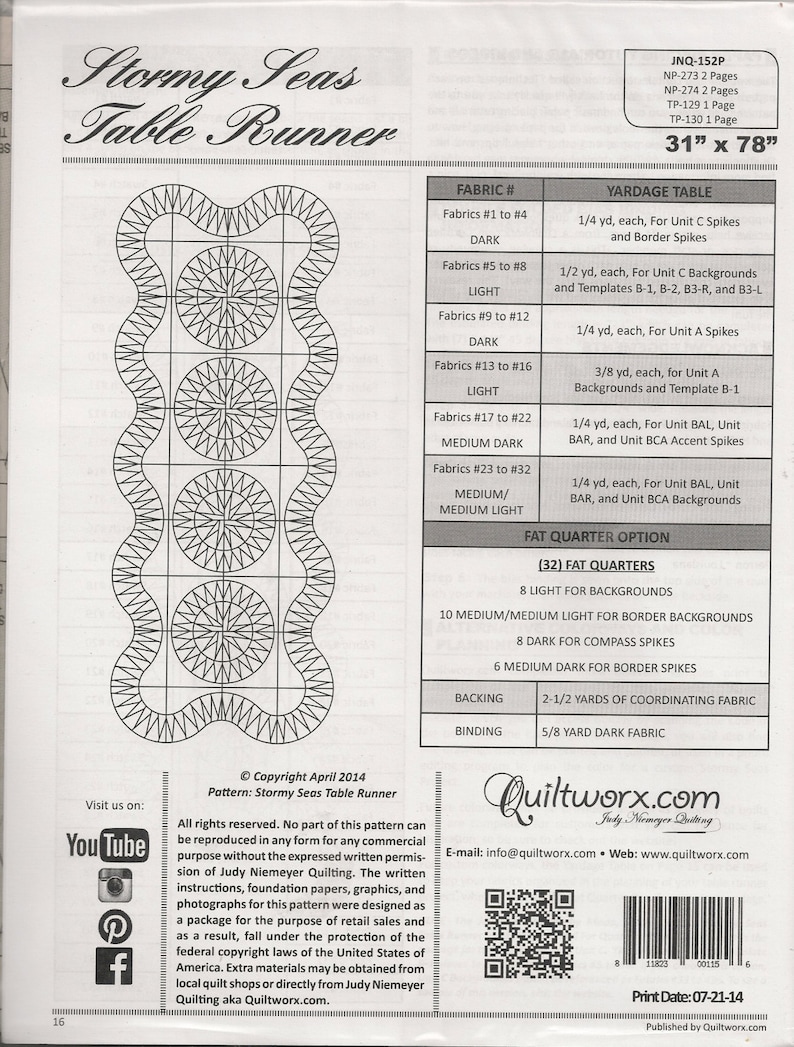 Stormy Seas Tablerunner Foundation Paper Piecing Pattern by Judy ...