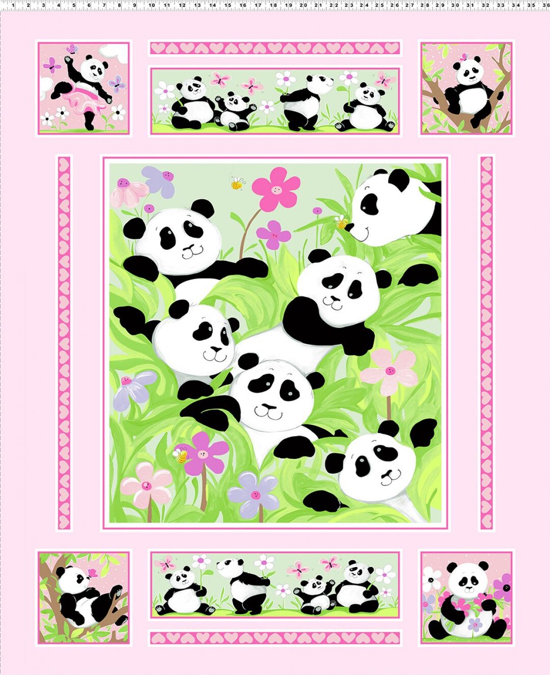 Fabric Pink Panda Panel Quilting Panel for Childrens Quilts - Etsy
