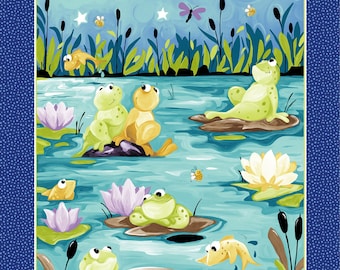 Paul's Pond Multi Navy Cotton Children's Fabric Panel by Susybee for ...