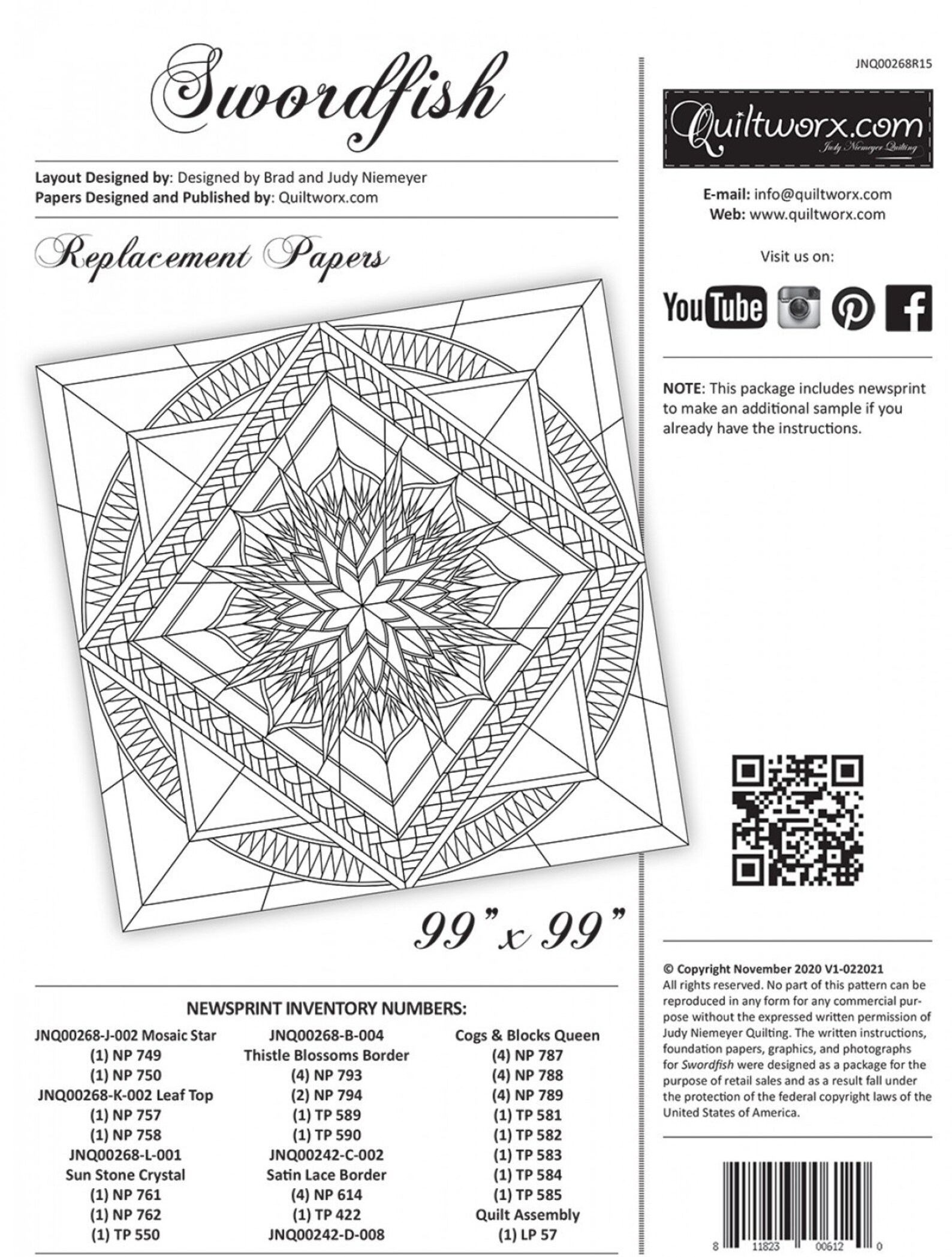 Swordfish Quilt Foundation Paper Piecing Pattern 99 X 99 Queen Size by ...