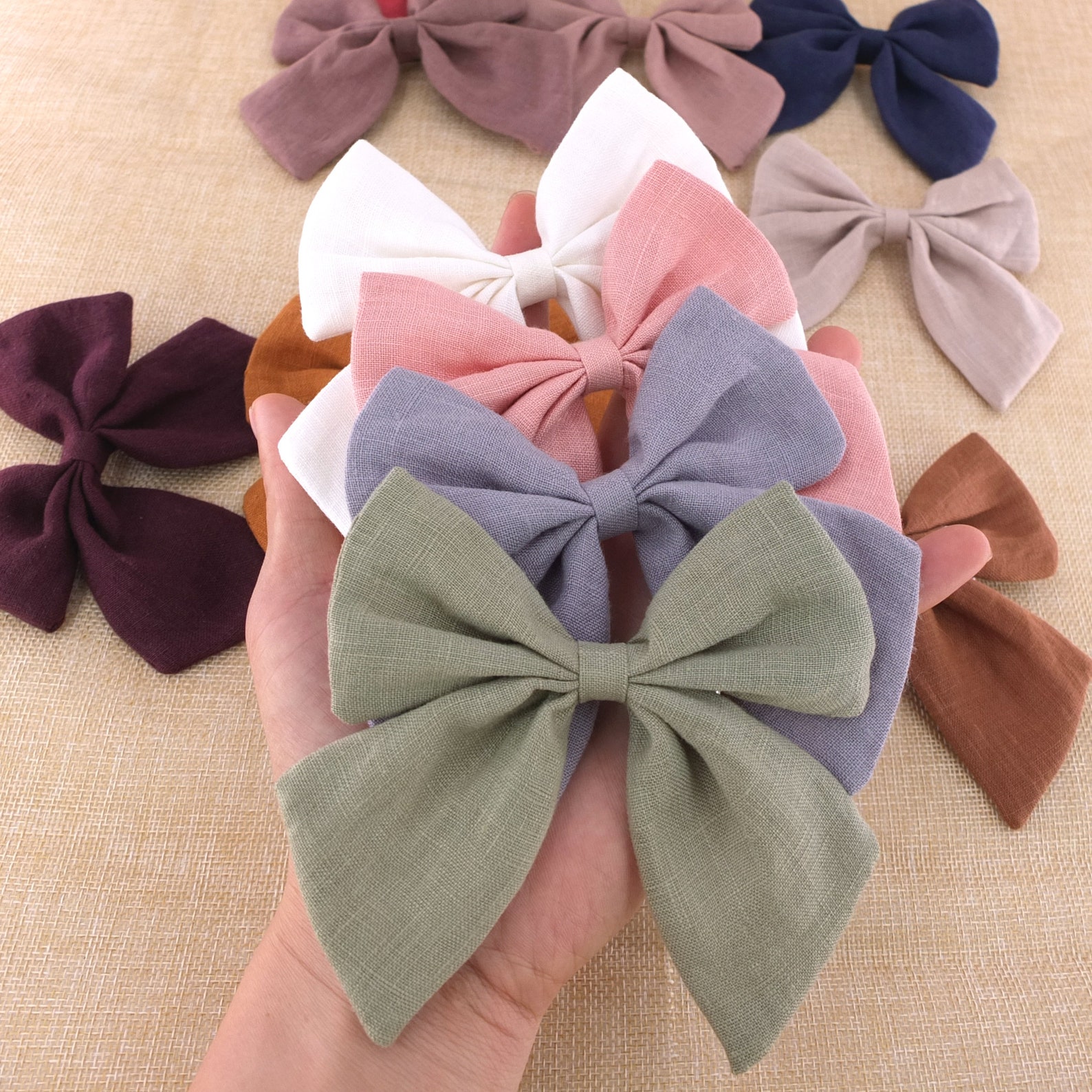 Linen Hair Bow Alligator Clips for Baby Girls Hair Barrettes - Etsy