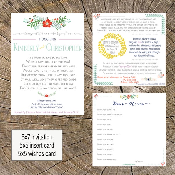 Long Distance Baby Shower Invitations Girl - Etsy