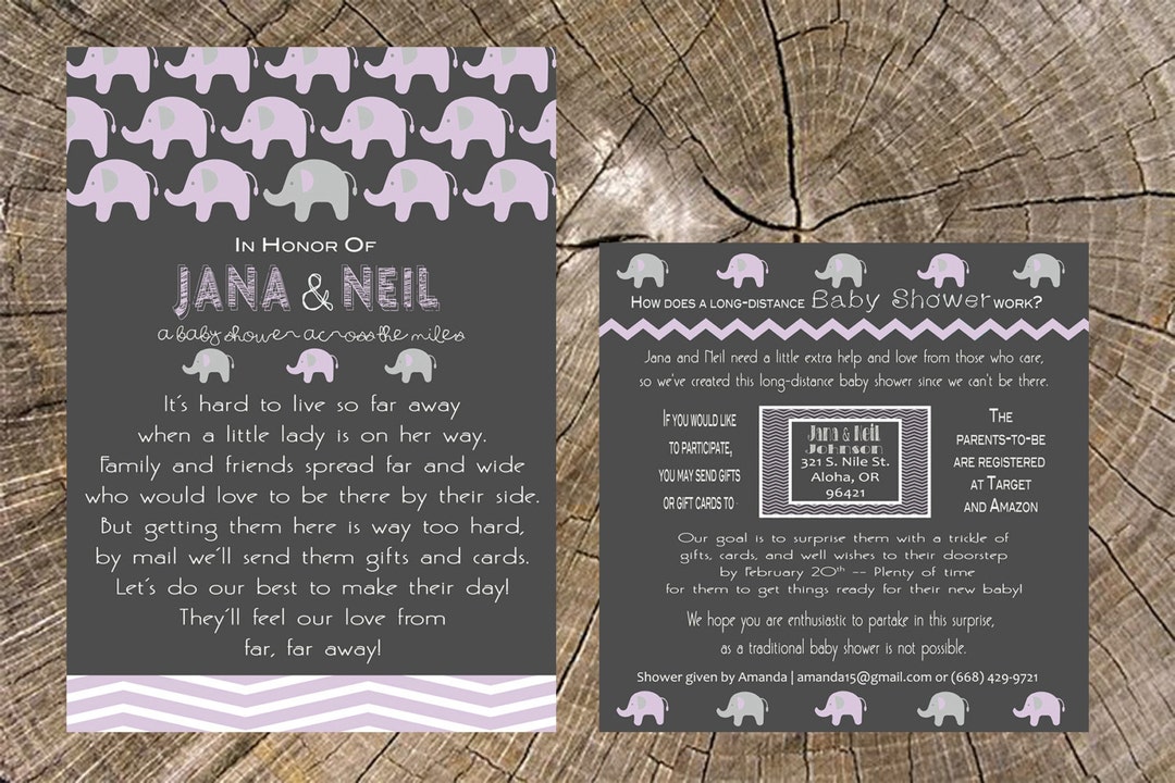 Long Distance Baby Shower - 5x7 Invitation and 5x5 Insert Card (baby ...
