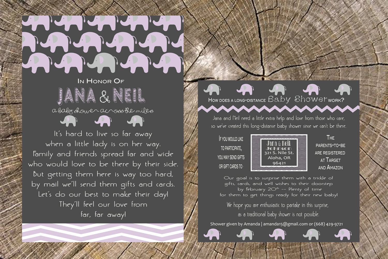 Long Distance Baby Shower - 5x7 Invitation and 5x5 Insert Card (baby ...