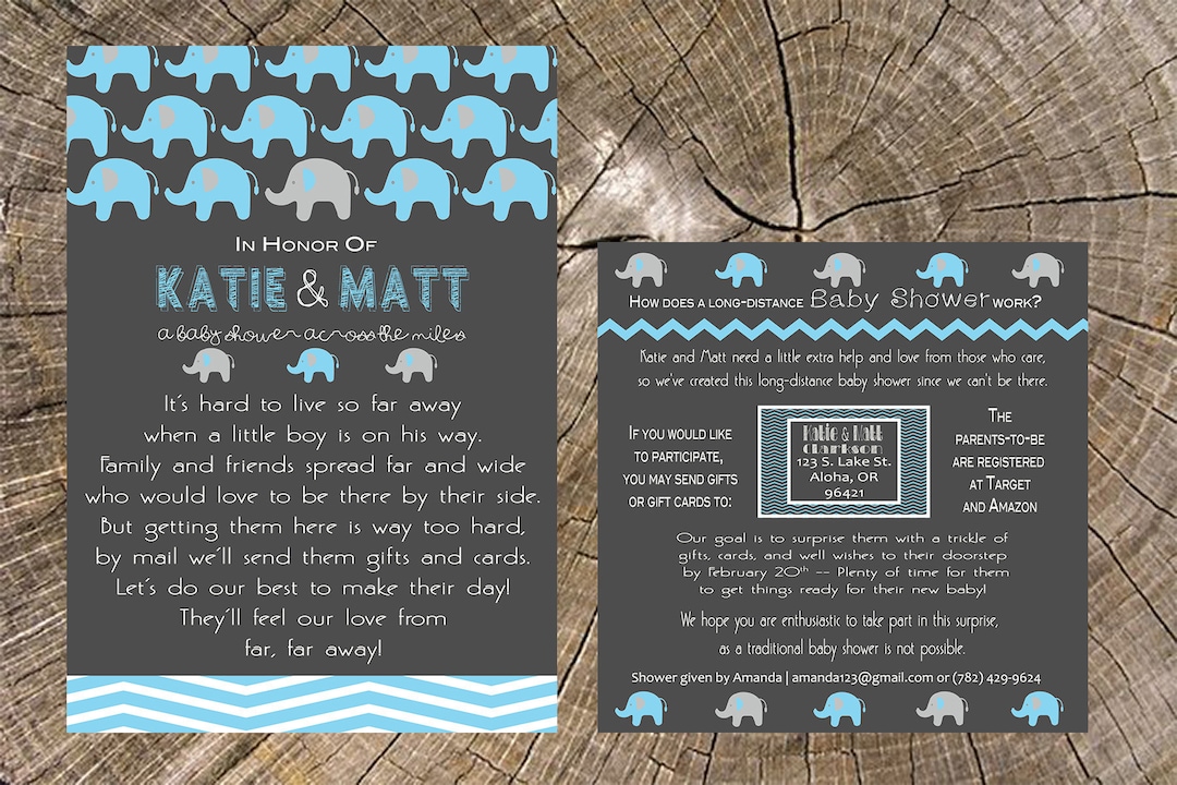 Long Distance Baby Shower - 5x7 Invitation and 5x5 Insert Card (baby ...