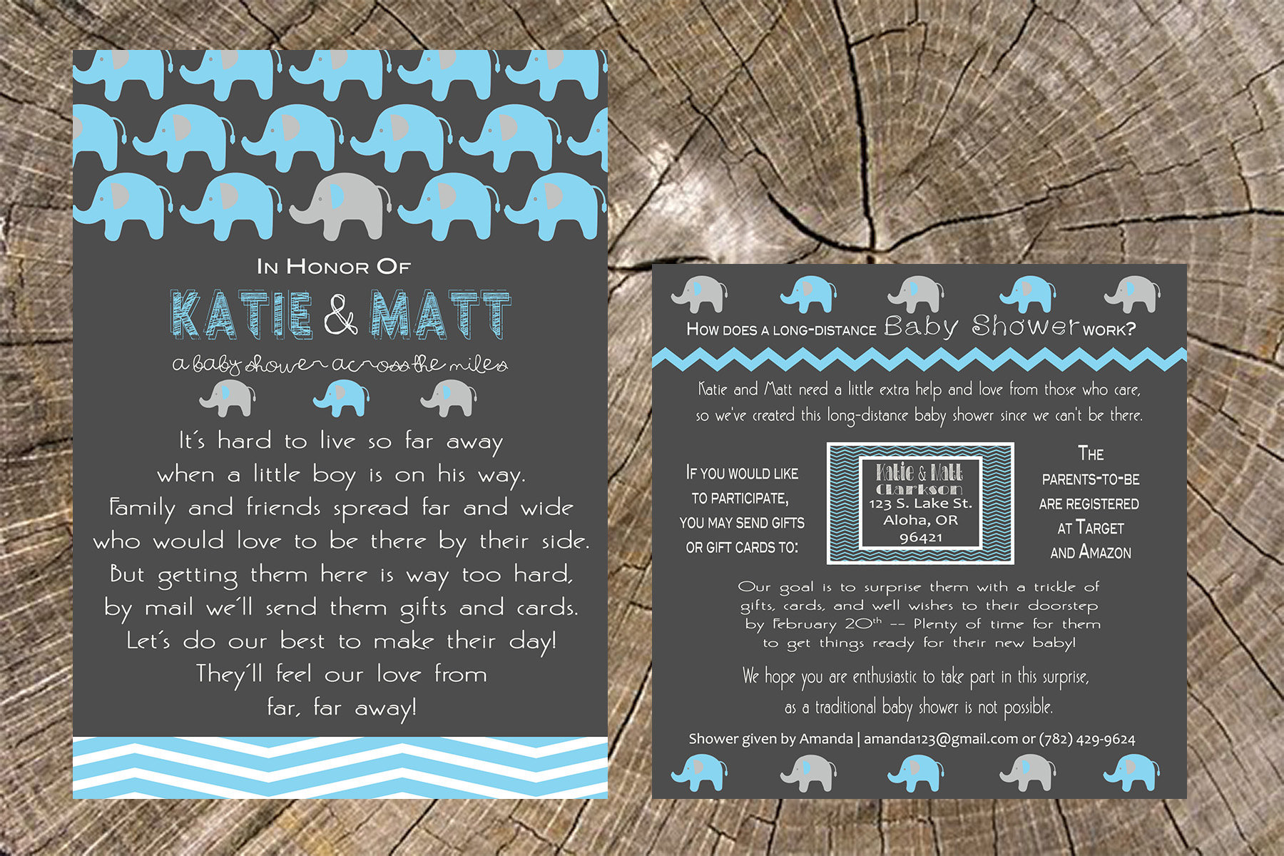 Long Distance Baby Shower - 5x7 Invitation and 5x5 Insert Card (baby ...