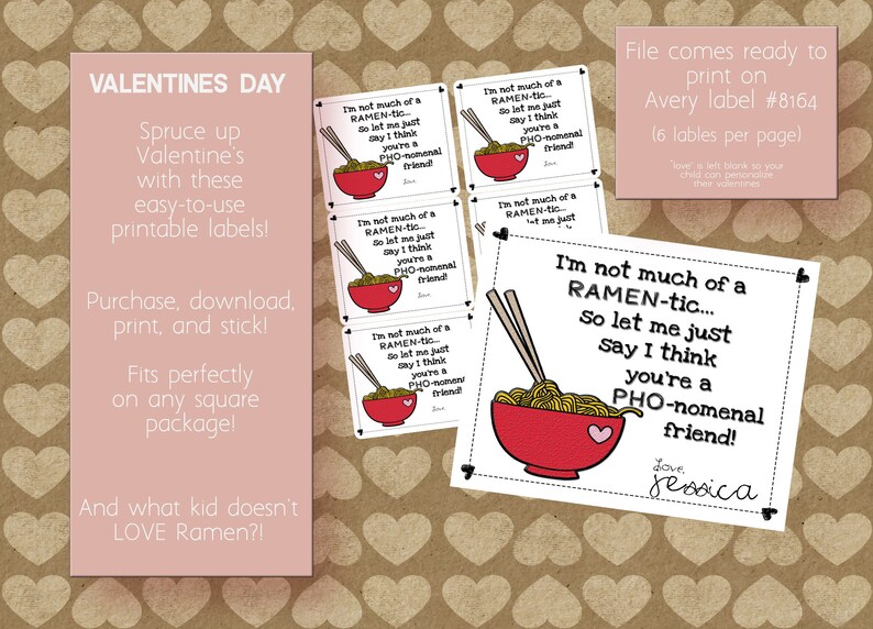Ramen Noodles Valentine Label Printable - Etsy