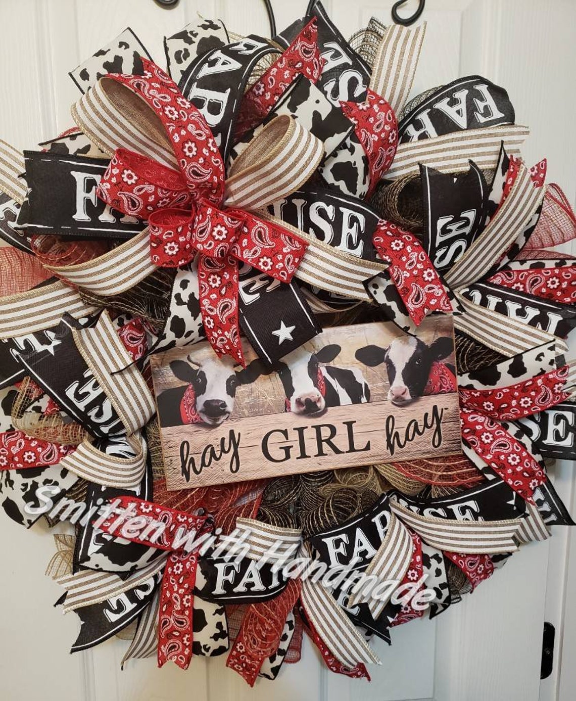 Farmhouse Cow Wreath Hay Girl Hay Farmhouse Wreath Cow - Etsy