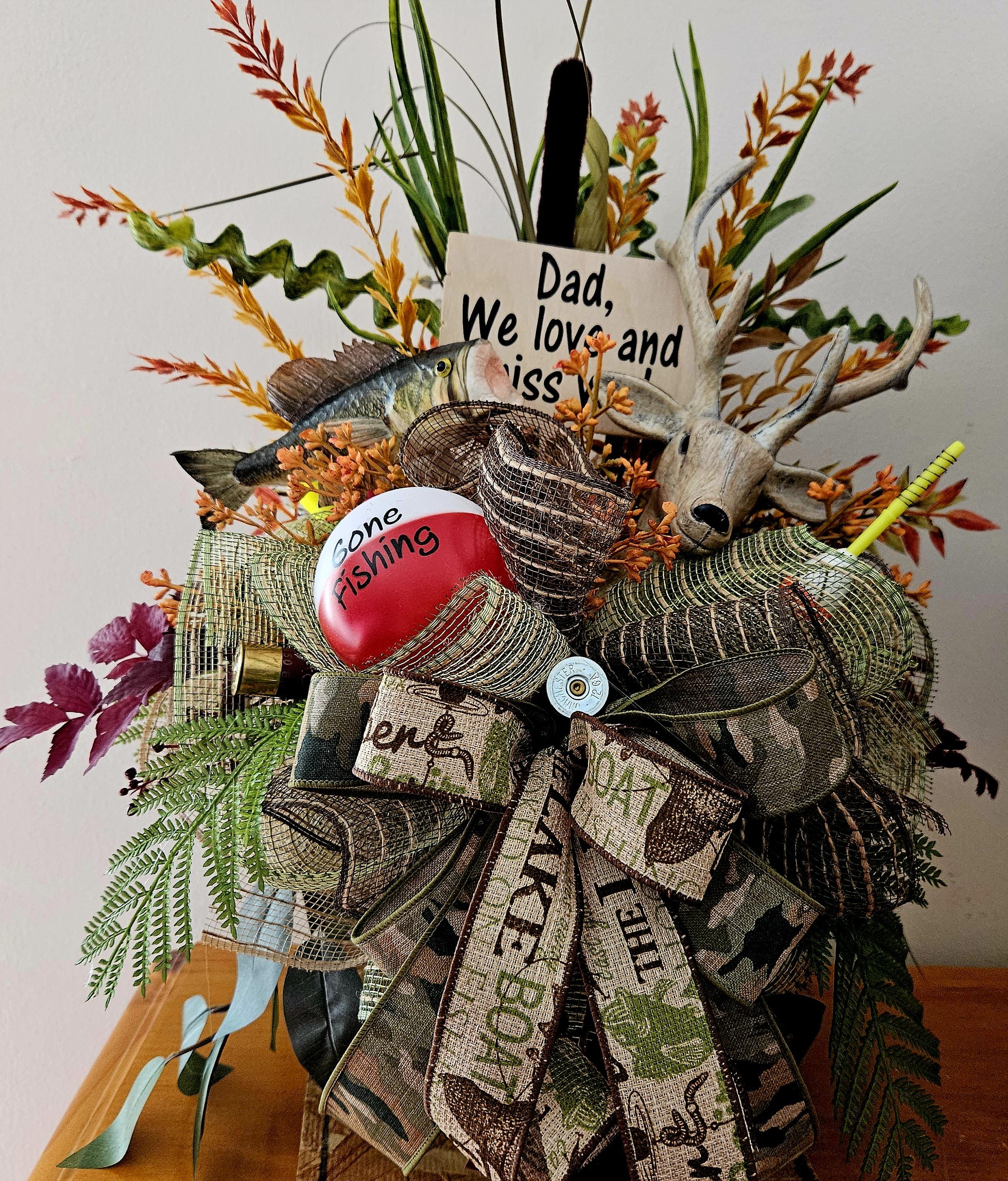 Hunting and Fishing Cemetery Vase, Fall Fishing and Deer Hunting Grave ...