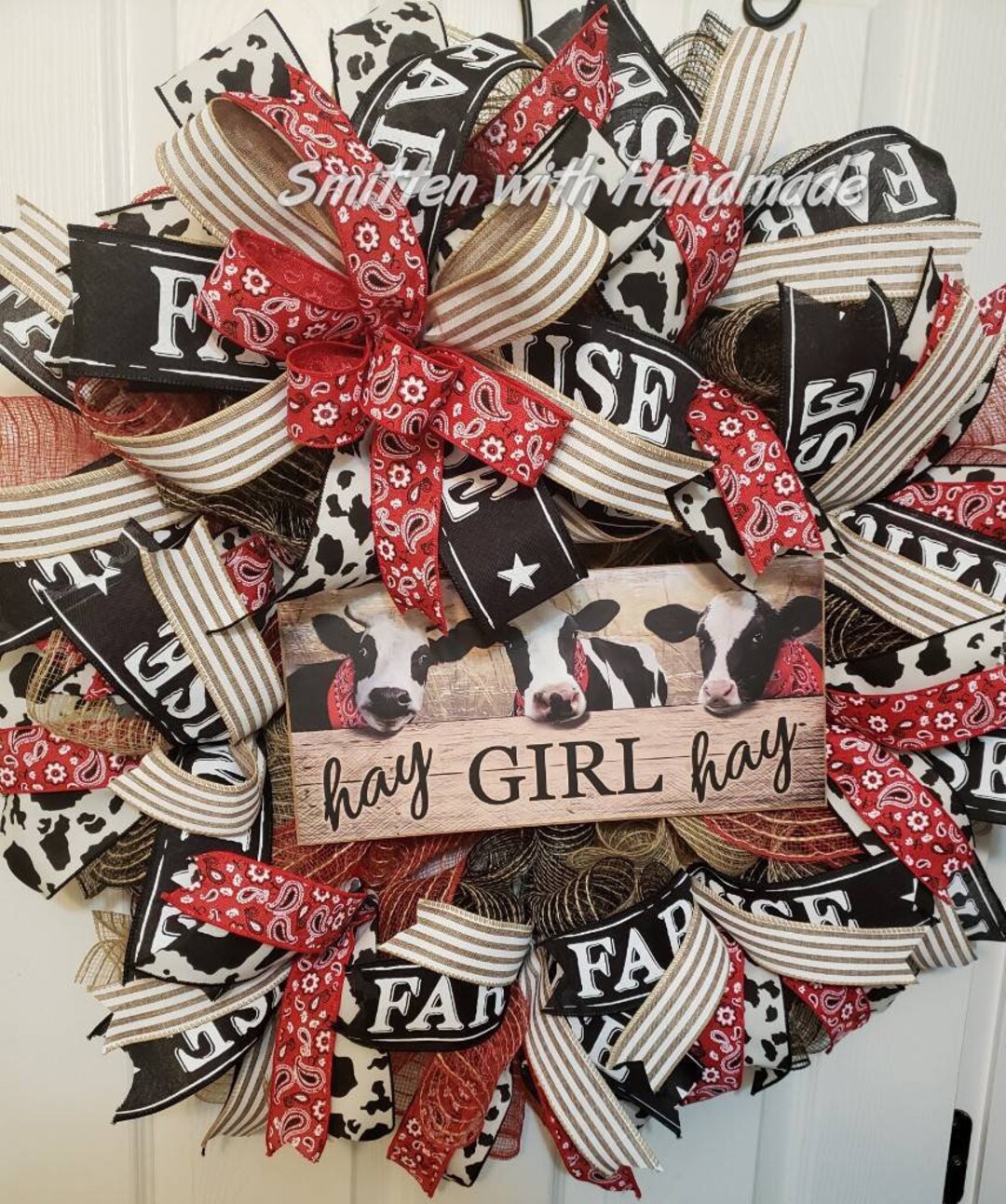 Farmhouse Cow Wreath, Hay Girl Hay Farmhouse Wreath, Cow Wreath ...