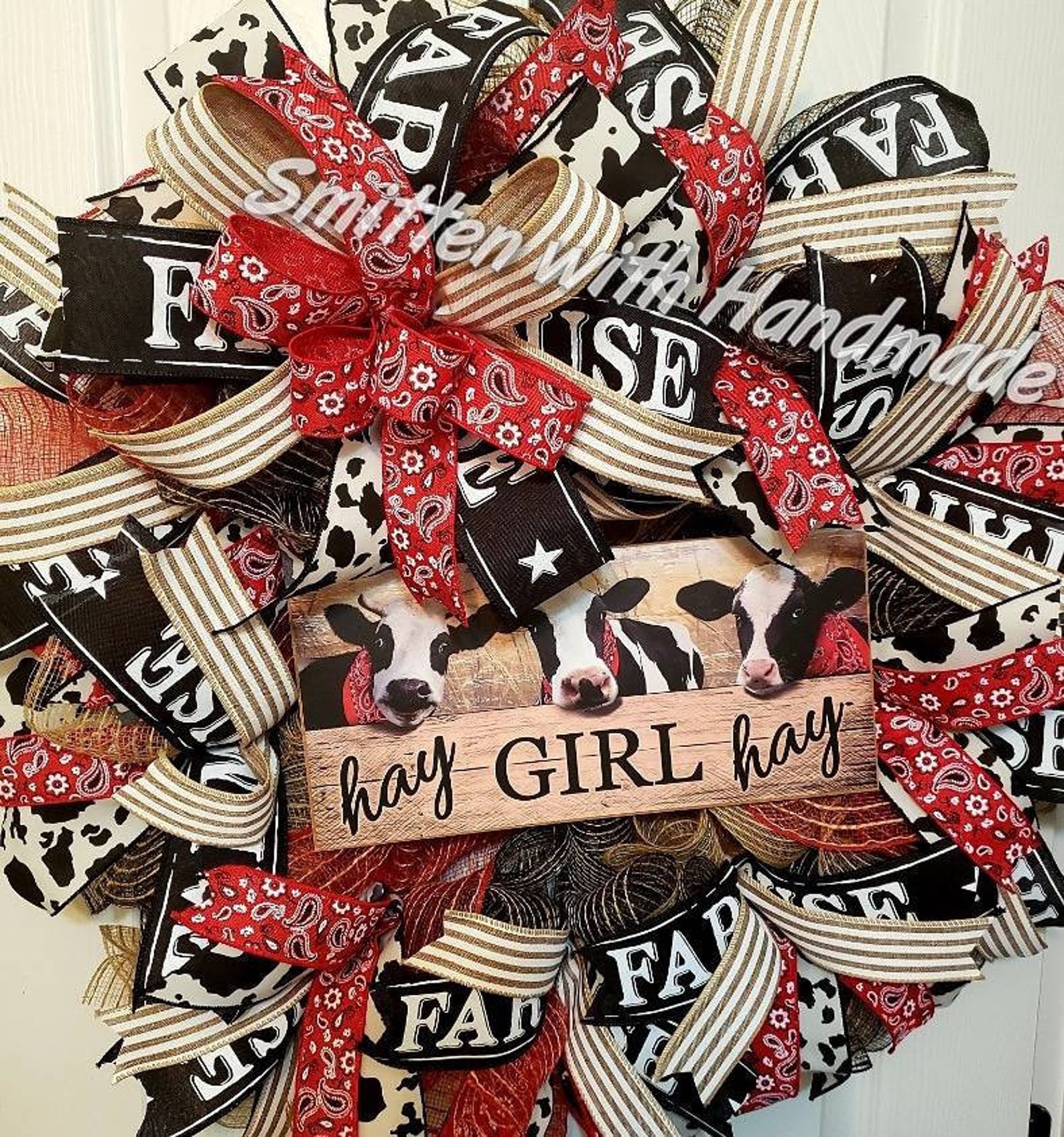 Farmhouse Cow Wreath, Hay Girl Hay Farmhouse Wreath, Cow Wreath ...