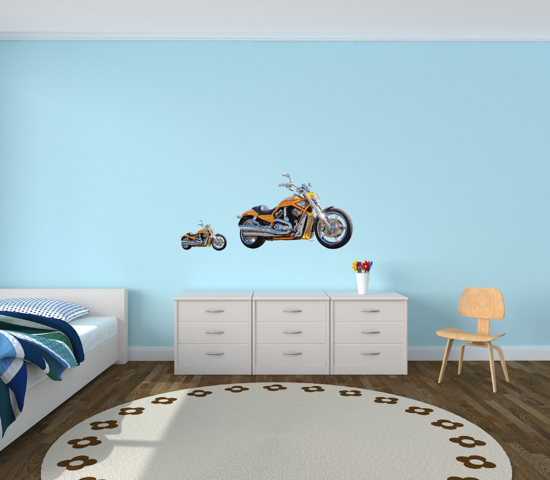 Motorcycle Wall Decal Yellow Motorcycle Wall Sticker Motorcycle Mural ...
