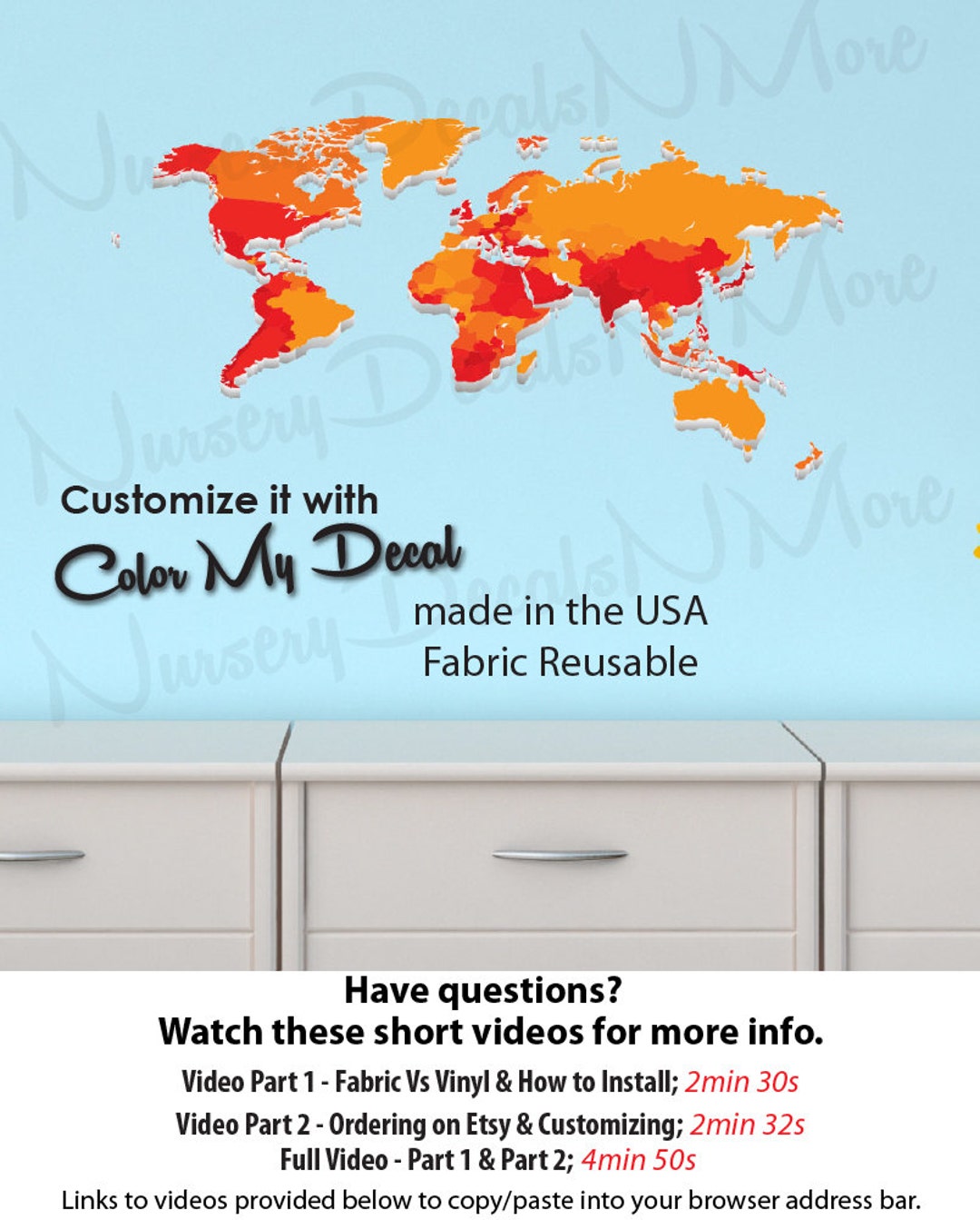 Map Wall Decal World Map Wall Decal World Map Sticker World Map Wall ...