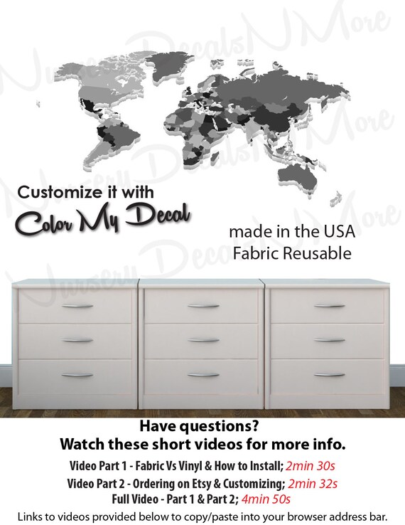 Map Wall Decals World Map Decals World Map Sticker Custom - Etsy