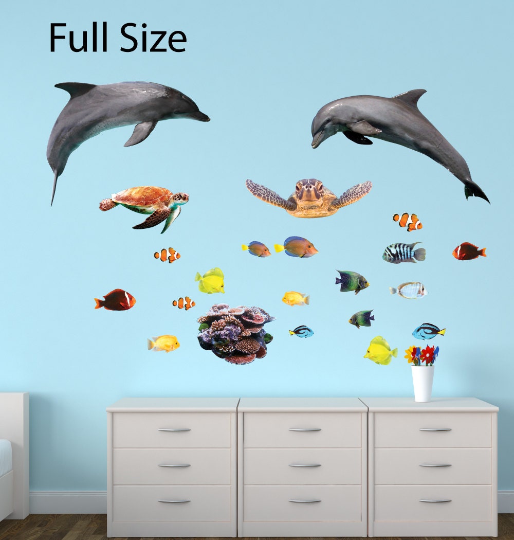 Dolphin Wall Decal Underwater Wall Mural Sea Creatures Wall Art Kids ...