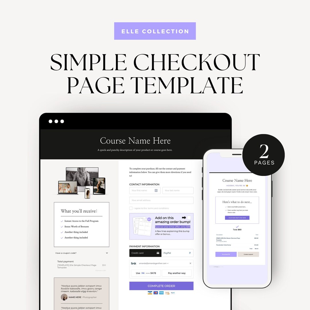 Thrivecart Simple Checkout Page Template | Elle Collection - Etsy