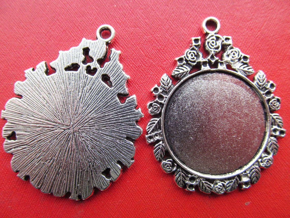 25mm Round Pendant Bezel Setting, Flower Border,25mm Cabochon Tray ...
