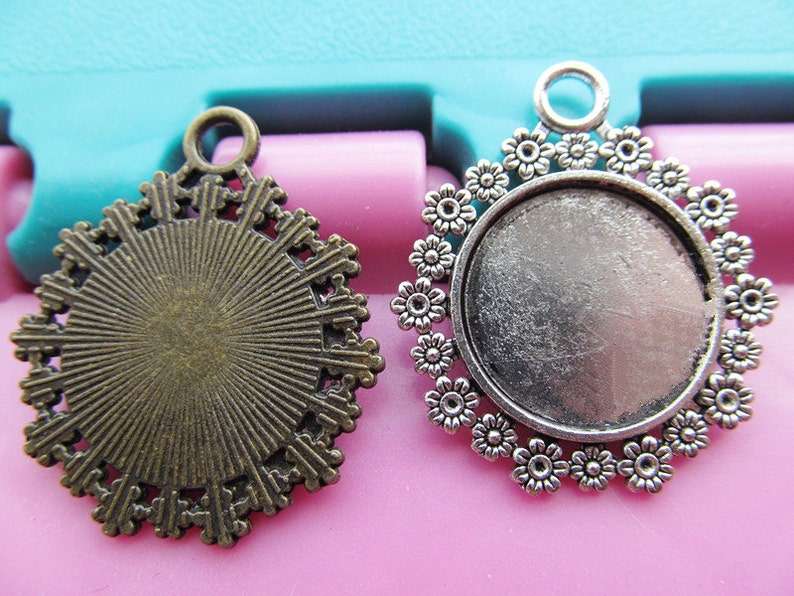 20mm Round Pendant Bezel Settingflower Border 20mm Cabochon | Etsy