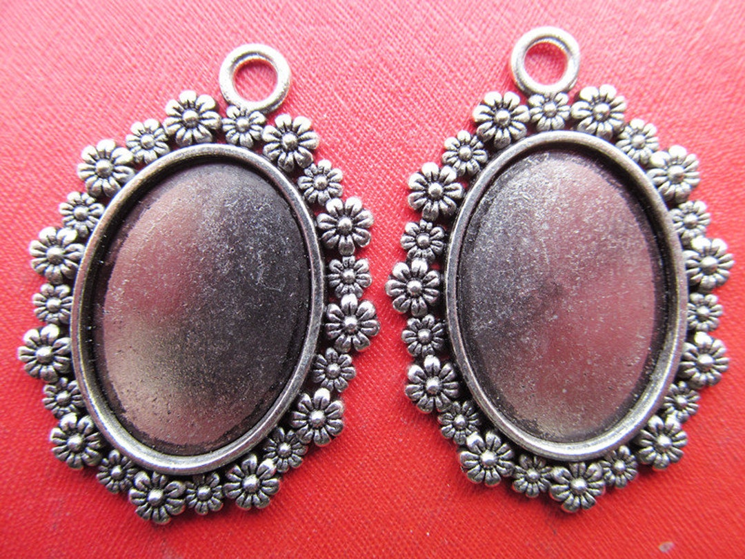18mmx25mm Pendant Tray, Flower Border Bezel Setting, 18mmx25mm Cabochon ...