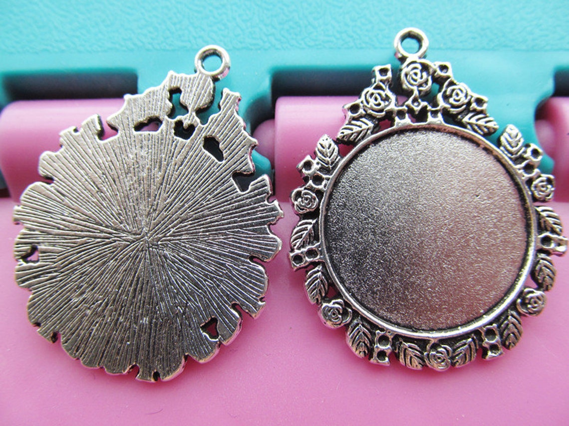 25mm Round Pendant Bezel Setting, Flower Border,25mm Cabochon Tray ...